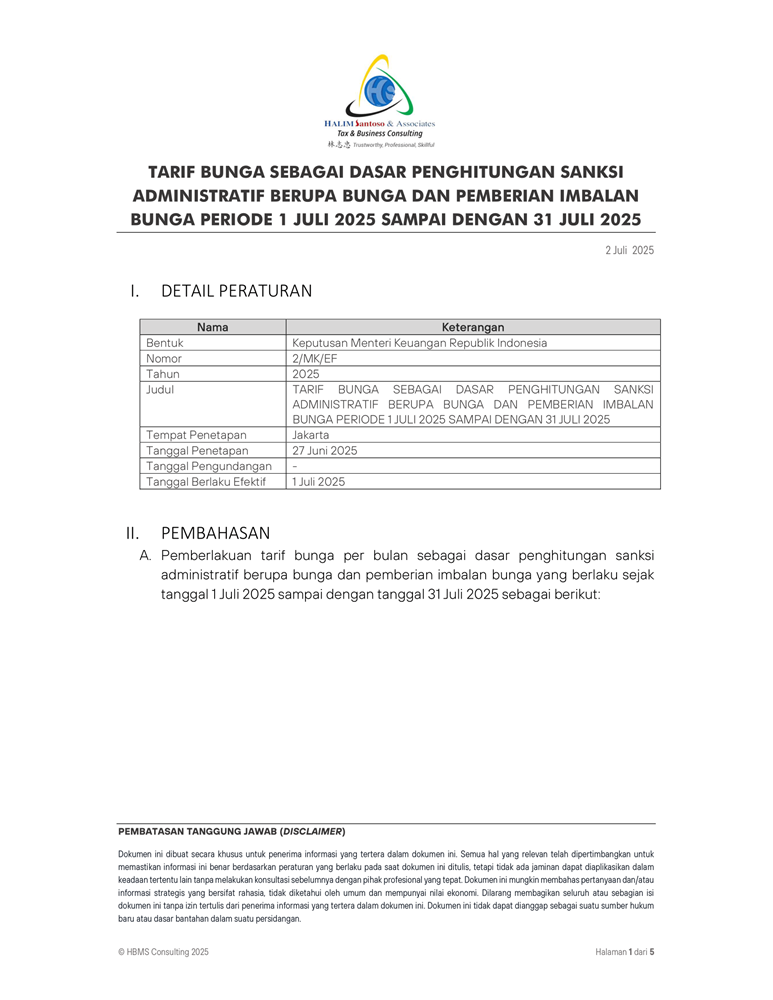 Summary - KMK 2 MK EF Tahun 2025 | Pajak Summary | PT. HBMS Consulting