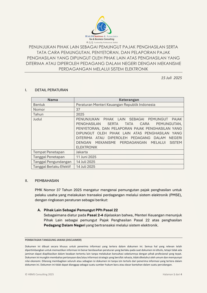 Summary PMK 37 2025 | Pajak Summary | PT. HBMS Consulting